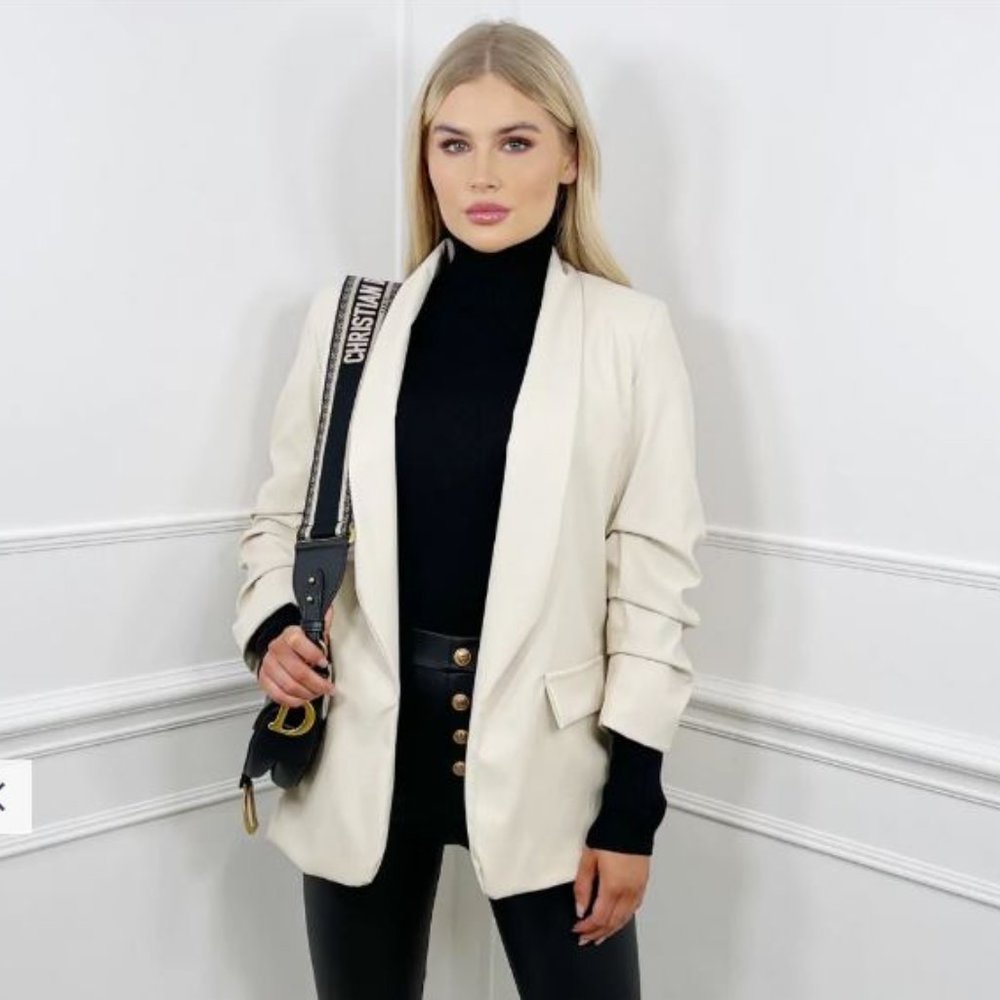 Ruched Sleeve Cream Blazer - Gem